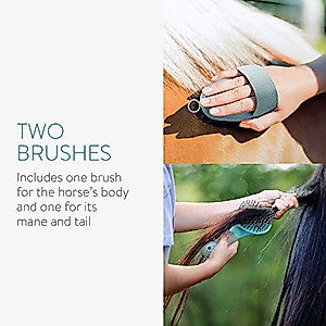 Navaris Horse Grooming Brush Set - 2x Equestrian Brushes for Horses Tail Mane and Body Groom Kit Comb Set - Detangling Horse Hair Brush