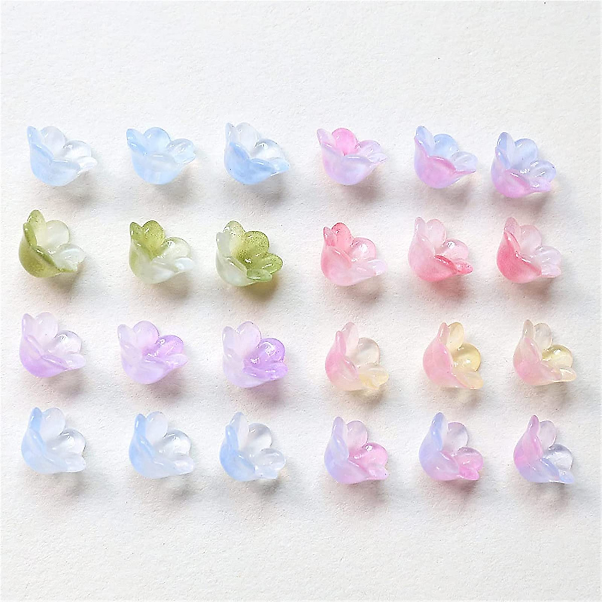 100Pcs Czech Glass Flower Beads,Rainbow Mix Trumpet Crystal Loose Glass Beads,Bulk Bell Flower Spacer Beads,for DIY Jewelry Making, Beading Projects, Bracelets, Necklaces, Earrings