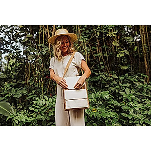 PICNIC TIME Corsica Cheese Picnic Basket Tote Bag, Gift for Wine Lover, Beige Canvas, 12 x 7 x 17