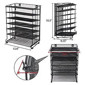 Univivi 7-Tier Tilted Metal Mesh File Paper Tray Letter Organizer, Tilted Trays Desktop File Organizer for Office and Home, Black