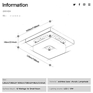 Artpad Modern Bathroom Ceiling Light Fixture Led 12W White Light Surface/Flush Mount Square Ceiling Lamp with Acrylic Lampshade for Bathroom Aisle Entrance Corridor Balcony (20cm)