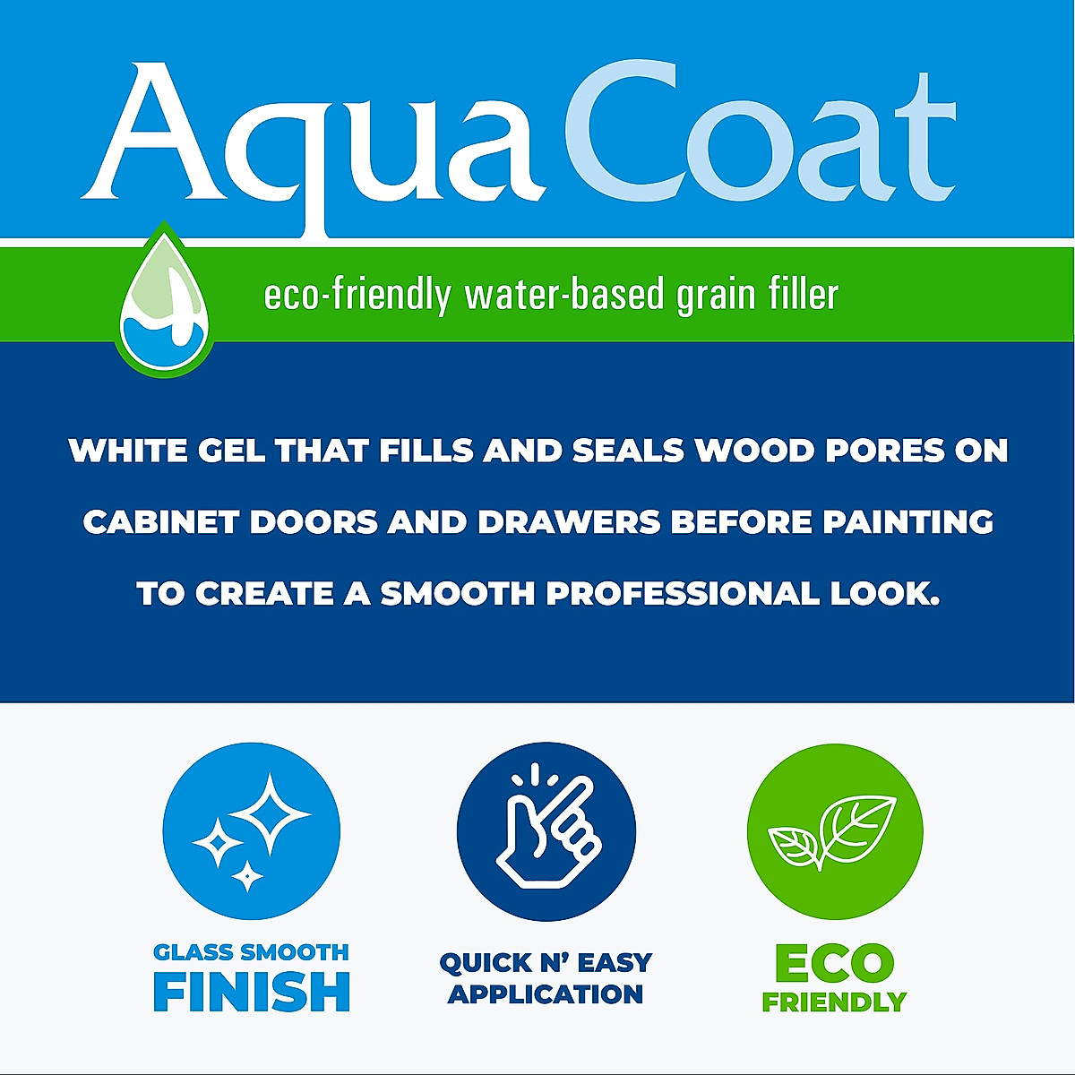Aqua Coat Water Based White Cabinet Wood Grain Filler Gel, Fast Drying, Low Odor White Wood Filler, Premium Cabinet Grain Filler for Upgrades, Repairs & Restorations. (Pint)