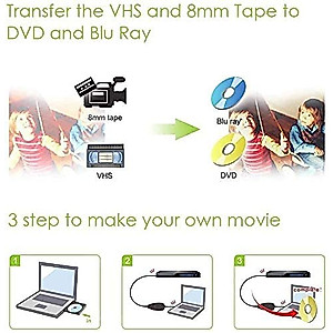 VHS To Digital DVD Converter, USB2.0 Audio/video Capture Grabber Adapter Device,Transfer VCR TV Hi8 Game S video to DVD,Support Windows 10/8.1/8/7/Vista/XP
