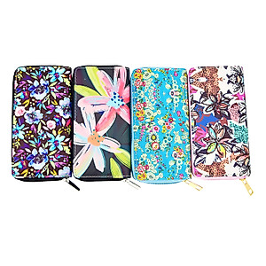 Kolacoo Floral Pattern Long Wallet Cute Tropical Flower Printed Zipper Clutch Purse Card Holder (Floral 1)
