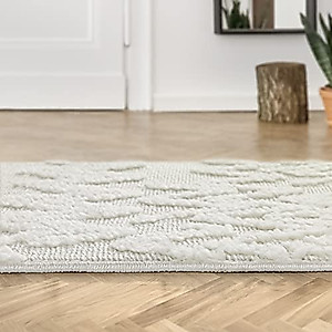 Antep Rugs Palafito 2x5 Geometric Shag Chevron High-Low Pile Textured Indoor Area Rug (White, 2' x 5')