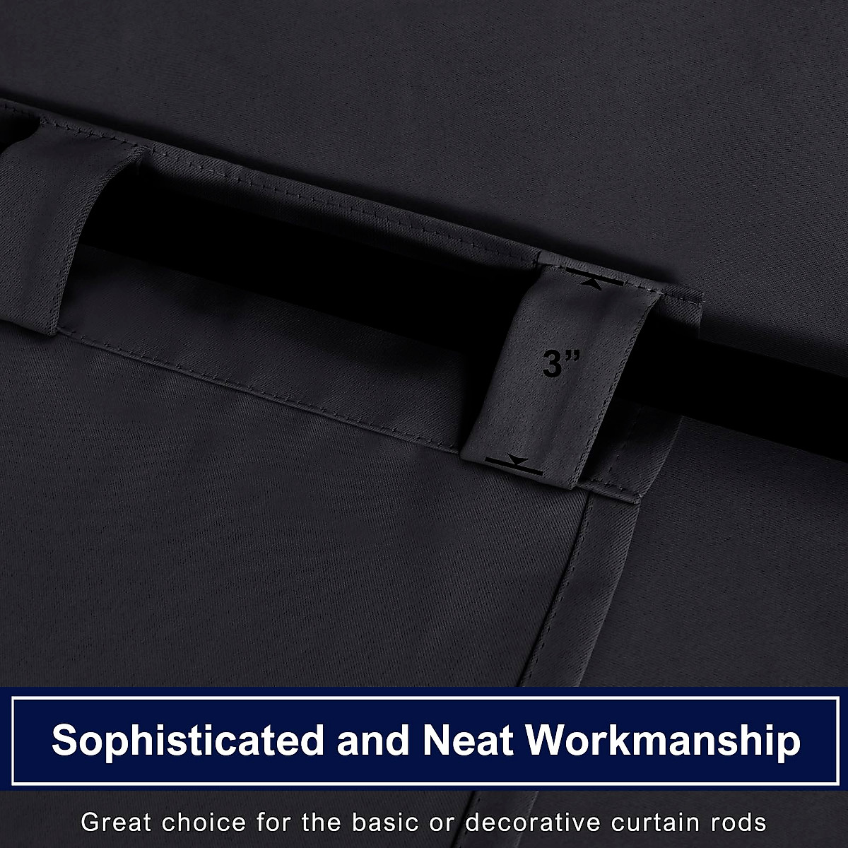 Hiasan Back Tab and Rod Pocket Blackout Curtains Sewn with Tiebacks - Thermal Insulated Room Darkening Curtains for Bedroom 42x63 Inch, Black, 2 Panels