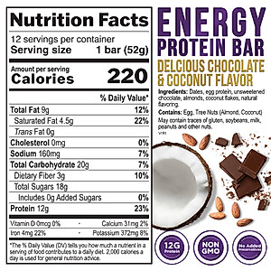 Chocolate Brownie Protein Bars - High Protein Snacks to Support Energy & Replace Meals - Snack Size Chocolate Coconut Bars by Natures Nutrition - 1.83 oz (Pack of 12)