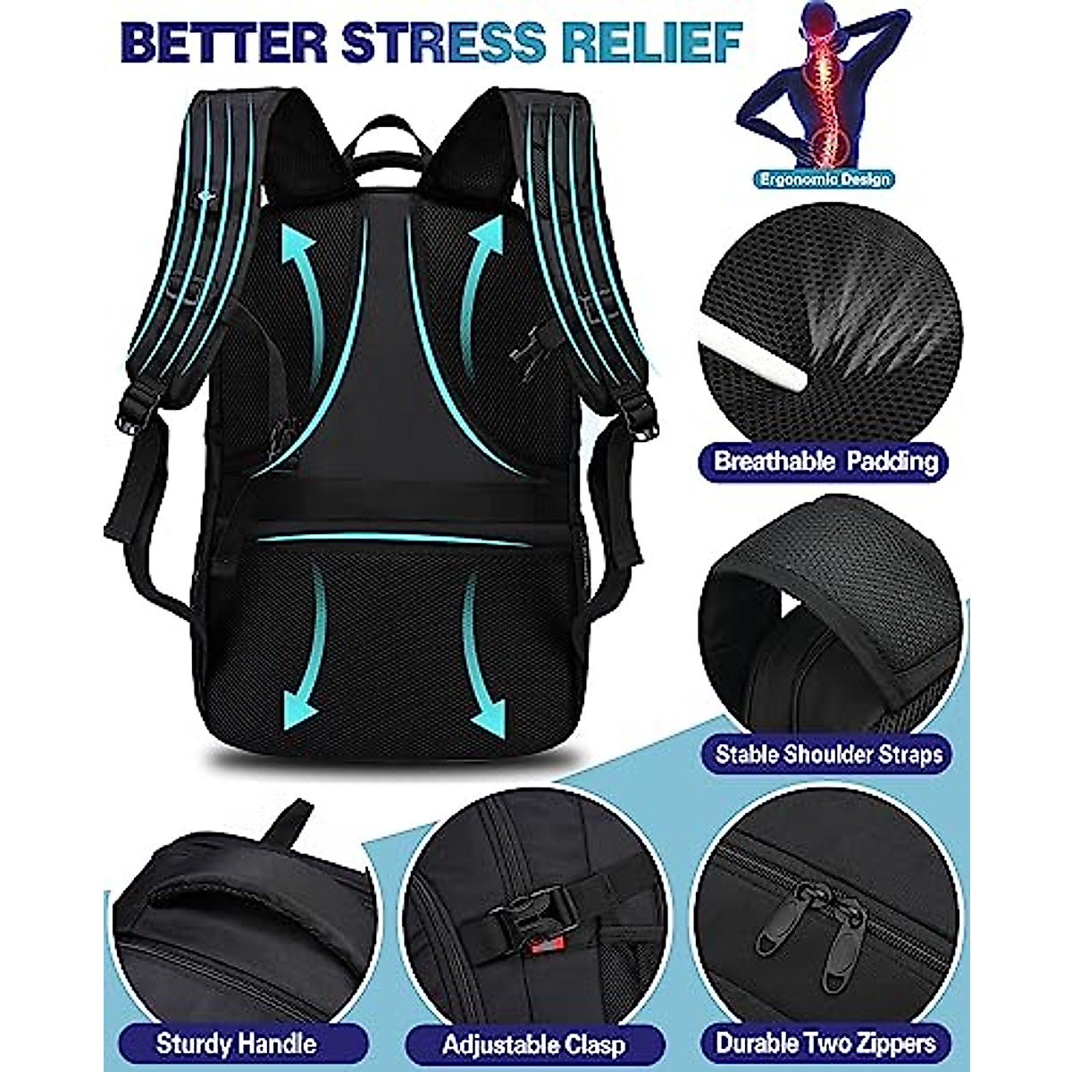 VANKEV Travel Backpack, Extra Large Laptop Backpack for Women Men，School College Business Work Bookbag Anti Theft TSA Approved Computer Bag Fits 17 Inch Laptop with USB Charging Port(Black)