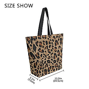 ALAZA Cheetah Leopard Print Animal Large Canvas Tote Bag Shopping Shoulder Handbag with Small Zippered Pocket