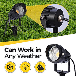 LCARED Outdoor Landscape Lighting 10W,120V AC,Warm White Waterproof LED Landscape Lights for Yard,Patio,Lawn, Wall, Flood,Driveway,Tree Lighting,Metal Ground Stake (2 Packs)