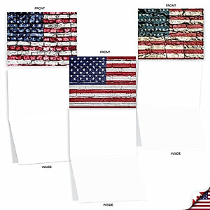 The Best Card Company - 10 American Flag Boxed Cards Blank (4 x 5.12 Inch) - Assorted Patriotic Cards for All Occasions, Veterans, USA - Flag Day M2013