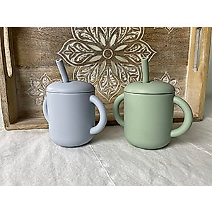 Jane and Kate - 2 Pack, 100% Food Grade Silicone Training Cup and Straw | 6 Months Plus, 5oz, 150 mL, Spill Proof (Green and Blue)