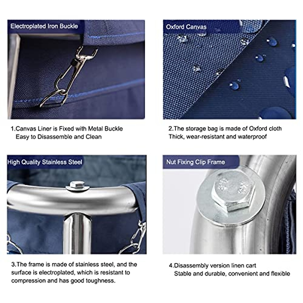 Commercial Large Stainless Steel Laundry Trolley Cart with Wheels-350L/9.9 Bushel Heavy Duty Rolling Laundry Cart for Industrial/Home (Blue)