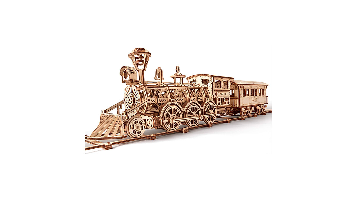 Wood Trick Wooden Toy Train Set with Railway - 34x7″ - Locomotive Train Toy Mechanical Model Kit ...