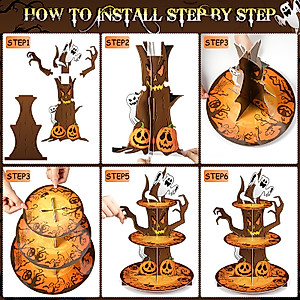 Cholemy Halloween Cupcake Stand Party Decorations Halloween Ghost Cupcake Holder Halloween Theme Cake Holder Trick or Treat Pumpkin Dessert Stand for Halloween Baby Shower Birthday Party Supplies