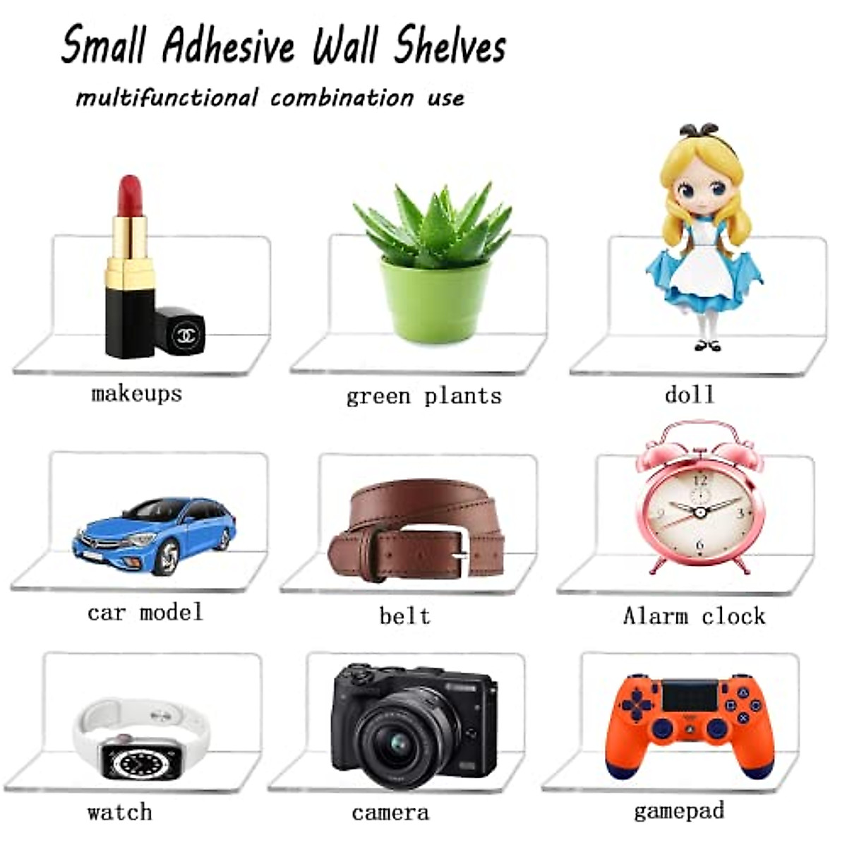 Acrylic Small Adhesive Wall Shelves, 3-Ledges Small Floating Shelf, 4-Inch Floating Shelves Pop Shelves Hanging Display 1256 0