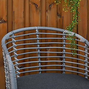 Outsunny 3 Piece Patio Bistro Set, PE Rattan Outdoor Furniture with Cushioned Barrel Chairs & Glass Coffee Table, Conversation Set for Porch, Backyard, Apartment, Balcony, Mixed Gray