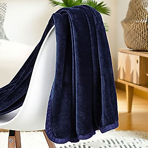 PiccoCasa Flannel Fleece Blanket Soft Lightweight Warm Fuzzy Blanket for All-Seasons, Luxury Comfy Decorative for Couch Living Room 50"x60" Navy Blue