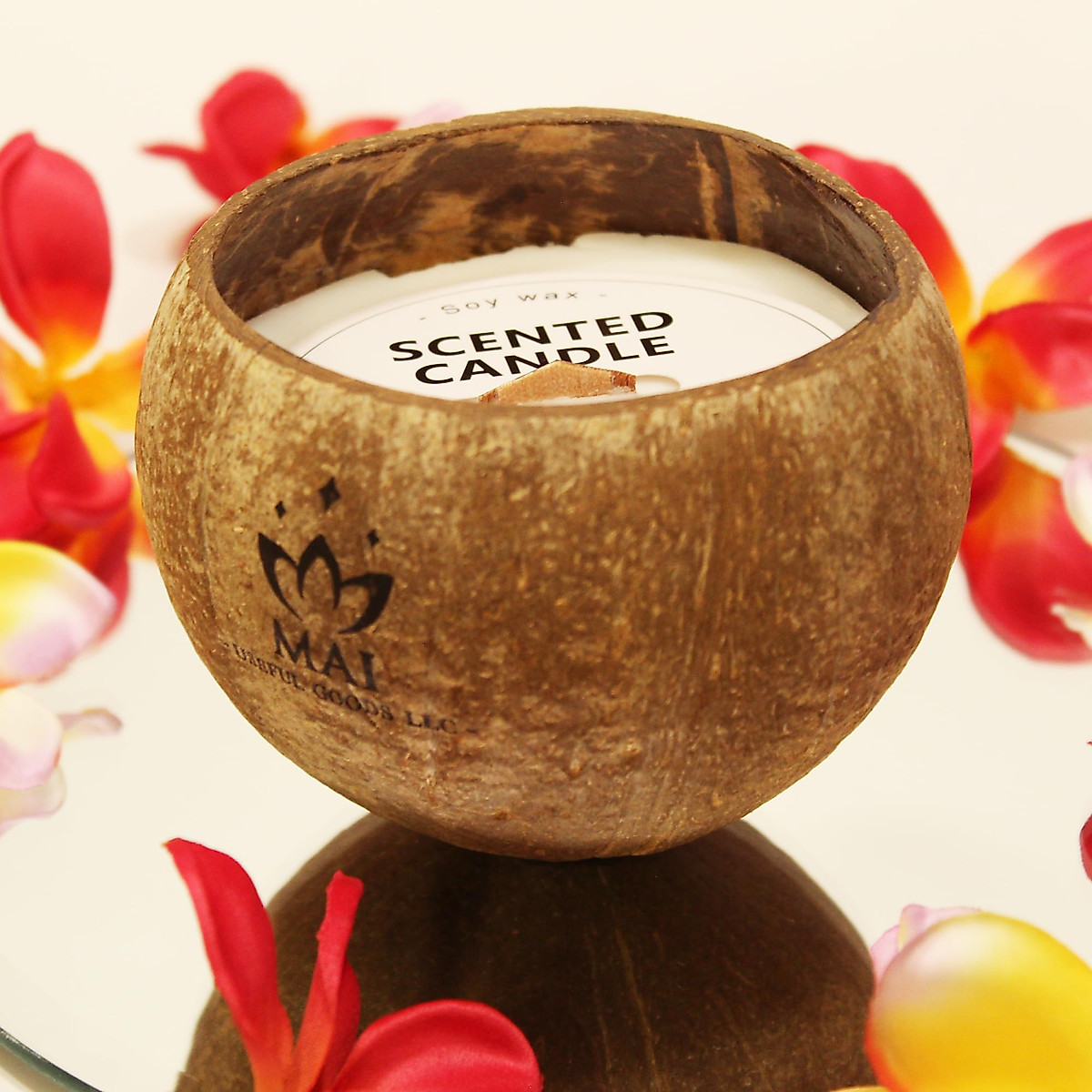 Tropical Coconut Candle with Wooden Wick - Coconut Scented Coconut Shell Candle Made with Real Hollow Coconut Shells - Great Beach Scented Candle Coconut and Relaxing Bath Decor (Coconut Scent)