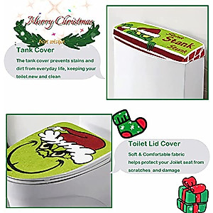 Aeojoy St Patricks Day Decorations, Grinch Bathroom Set, 4 PCS Bathroom Toilet Seat Sets