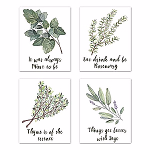 A LuxeHome Wall Art Home Funny Inspirational Puns Prints Signs Room Decor - for Kitchen and Dining Decorations – Botanical Vegetable Herbs Spices Plant Garden (Set of 4) Unframed 8 x 10 inches Green