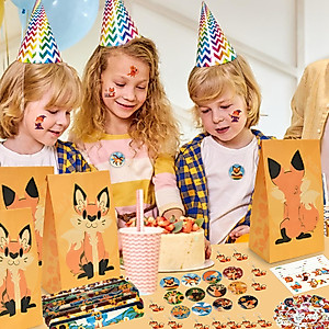 BOIKOKY 110Pcs Fox Birthday Decorations Fox Party Favors with Slap Bracelets Keychain Temporary Tattoo Stickers Badges Gift Bags for Kids Woodland Baby Shower Jungle Safari Party Supplies