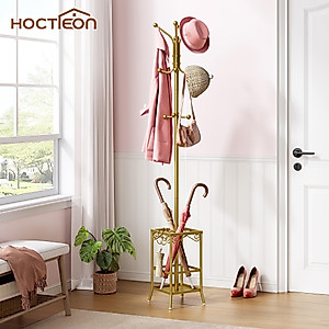 Hoctieon Coat Rack Freestanding, Coat Hanger Stand,Umbrella Holder, Hall Tree With 12 Hooks, Standing Coat Rack,Floor Standing Metal Umbrella Tree Stand, Gold