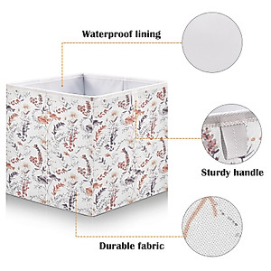 Kigai Vintage Flower Leaves Cube Storage Bins - 11x11x11 In Large Foldable Storage Basket Fabric Storage Baskes Organizer for Toys, Books, Shelves, Closet, Home Decor