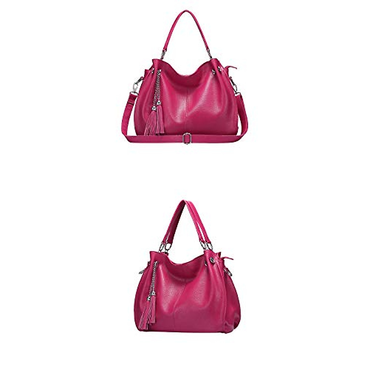 Vintage Leather Hobo Bags Top Handle Tote Handbags Cross body Shoulder Purse for Women (Hot pink)