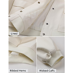 Springrain Womens Cropped Bomber Jacket Casual Varsity Jacket with Pockets Long Sleeve Outwear(Beige-S)