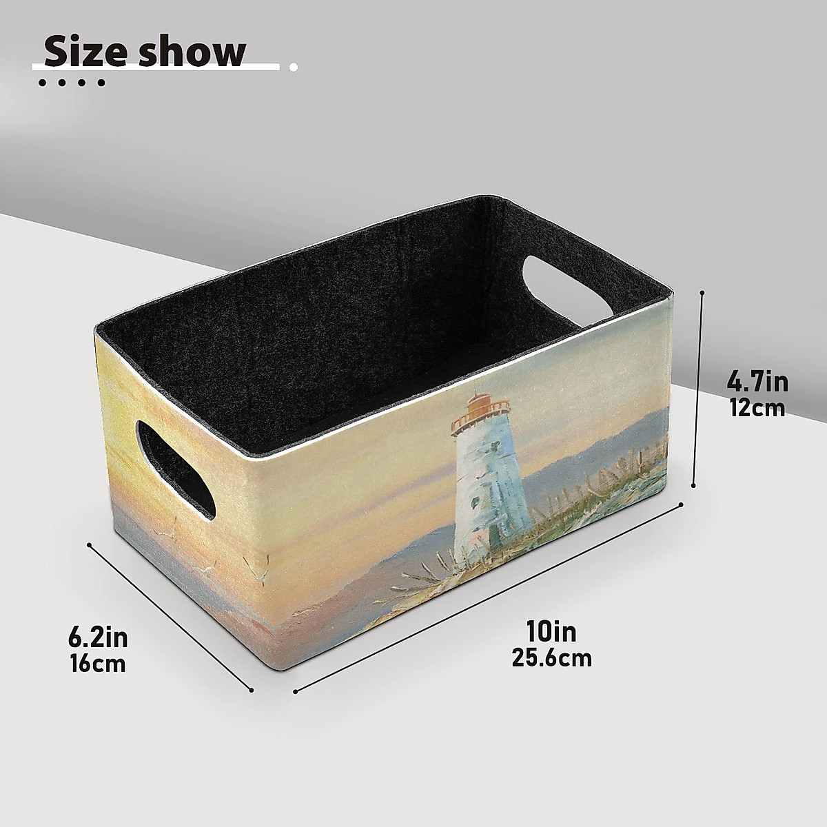 Lighthouse Seasgull Oil Painting Collapsible Storage Bins Baskets, 2 Pack Foldable Felt Fabric Organizer Decorative Cube Box for Nursery Home Shelves Closet