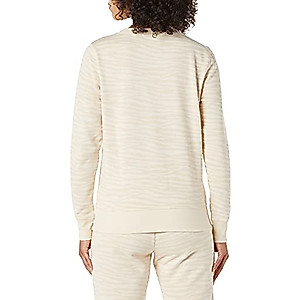 Amazon Essentials Women's French Terry Fleece Crewneck Sweatshirt (Available in Plus Size), Beige Zebra Stripe Print, Medium