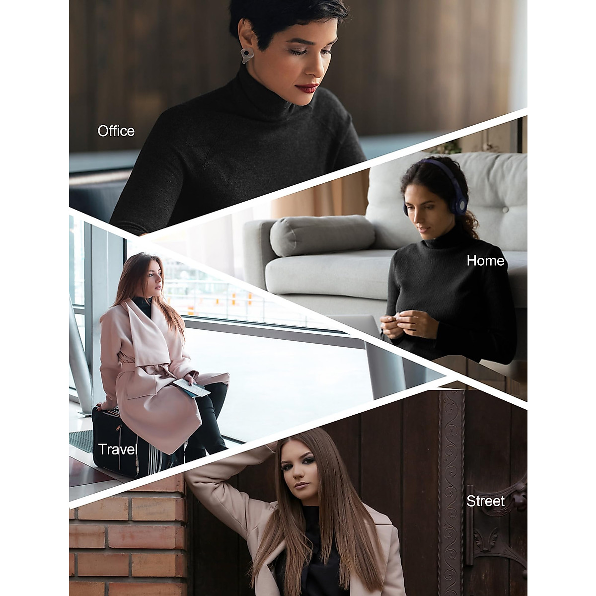 HOPLYNN 3 Pack Turtlenecks Women Long Sleeve Pullover Baselayer Undershirts Sweater Tops Mock Turtle Neck Shirts Black Red Grey Large