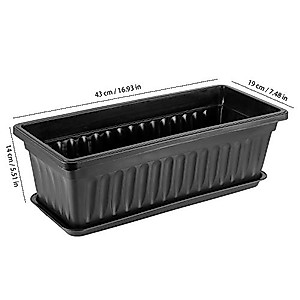 ZEONHAK 6 Pack 17 Inches Countryside Flower Box Planters, Plastic Vegetable Planters with 30 PCS Plant Labels, Black Flower Window Boxes with Attached Tray for Windowsill, Patio, Garden, Balcony…