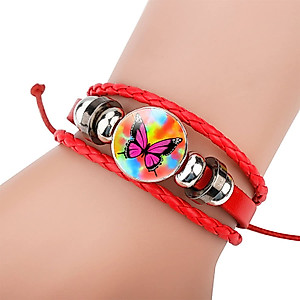 MECETA Adjustable Butterfly Braided Leather Bracelet - Cute Bangle Bracelets Jewelry for Women, The Best Gifts for Women(Black)