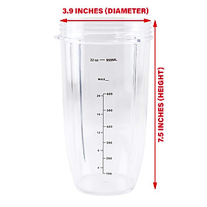 32 oz Tall Colossal Cup Replacement Part Compatible with Nutri Bullet 600W 900W Blenders NB-101B NB-101S NB-201