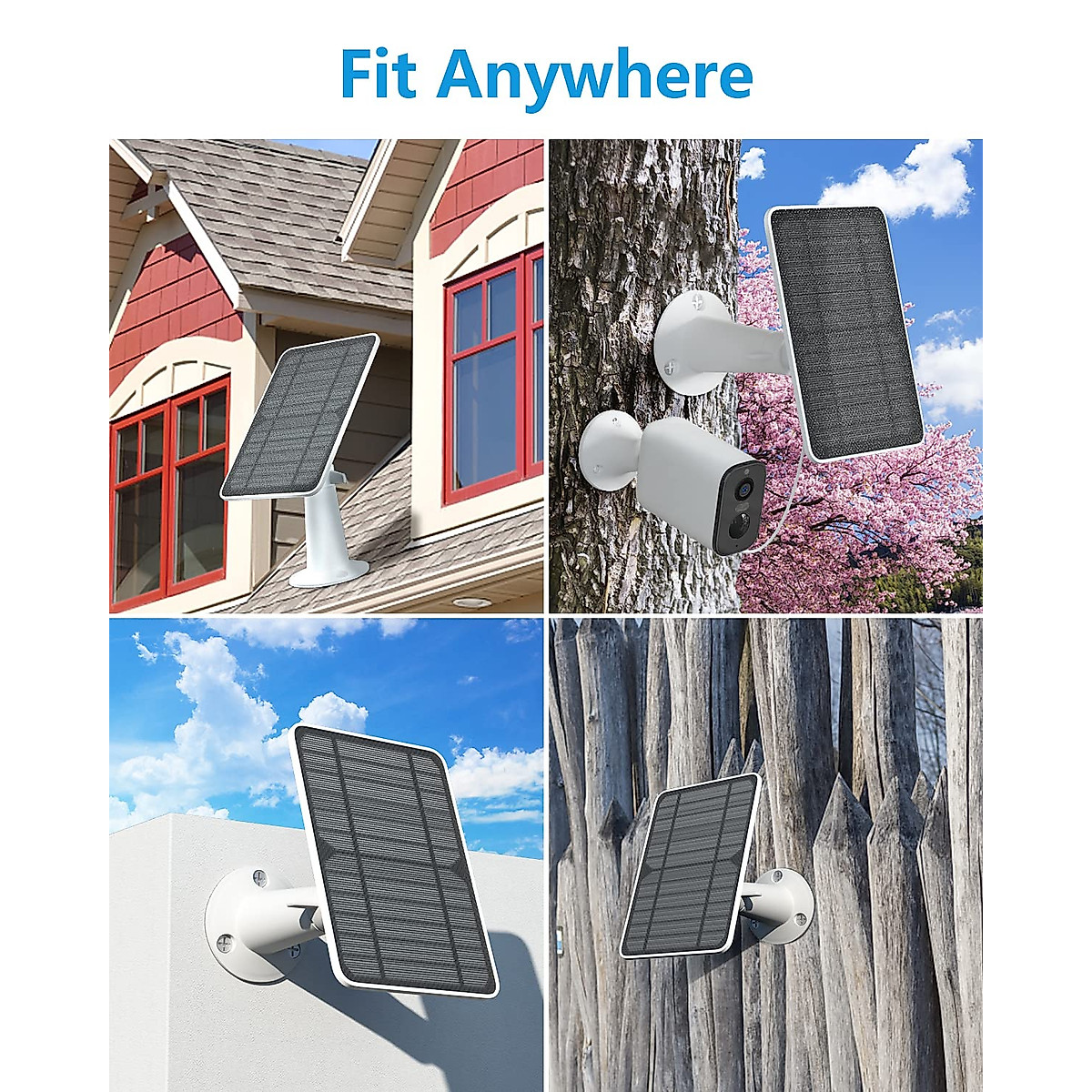 Solar Panel Compatible with Eufycam 2C/2C Pro/E40/E20/2/2 Pro/E, 5V 4W Solar Panels for Camera, Continuous Power Supply, Micro USB & Type-C Port 9.8ft Cable, IP65 Waterproof, Secure Wall Mount, 2 Pack