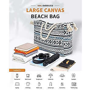 LIVACASA Extra Large Thickening Waterproof Beach Bags for Women Men, Travel Tote Bag with Zipper Sandproof Beach Tote Bag