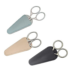 QICAITU 3pcs PU Leather Scissor Blade Covers Embroidery Scissors Sheaths Blade Protectors（Black Blue Brown）