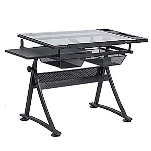 EESHHA Drawing Table Adjustable Glass Drafting Table,Versatile Art Study Table,with Storage Drawers,Art Studio Design Sketching Painting Work Station