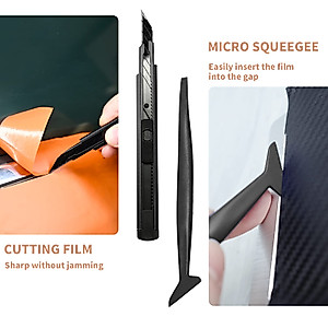 Gomake Vehicle Vinyl Wrap Window Tint Film Tool Kit Include 4 Inch Felt Squeegee, Retractable 9mm Utility Knife and Blades, Zippy Vinyl Cutter and Mini Go Corner Squeegee for Car Wrapping (5 Tools)