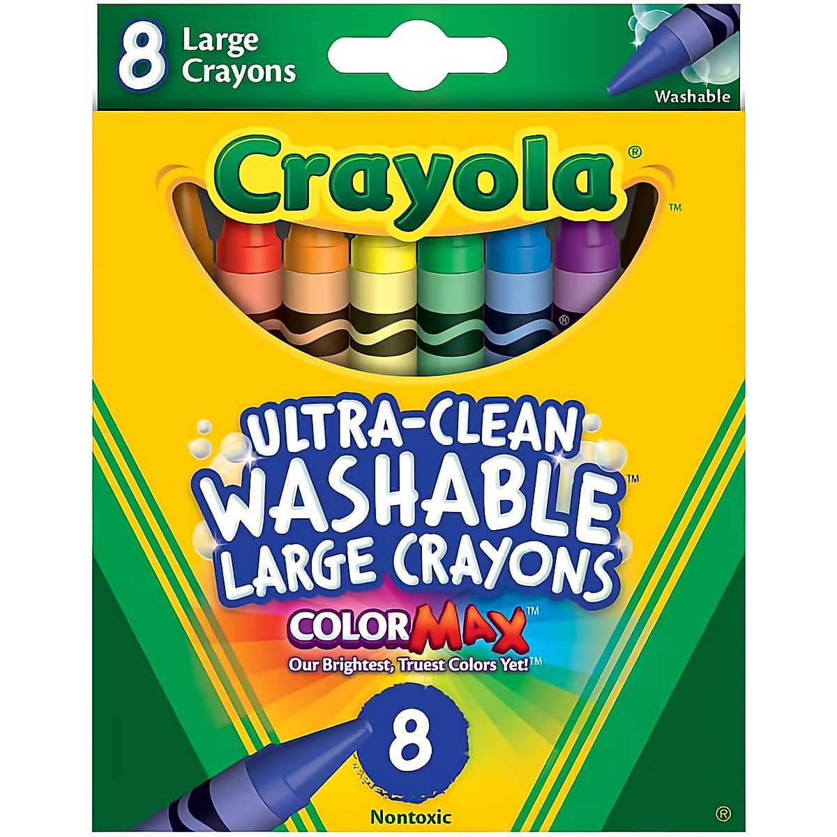 Crayola 523280 Ultra-Clean Washable Crayons, Large, 8 Colors/Box