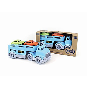 Green Toys Car Carrier, Blue - Pretend Play, Motor Skills, Kids Toy Vehicle. No BPA, phthalates, PVC. Dishwasher Safe, Recycled Plastic, Made in USA (4 Piece Set)
