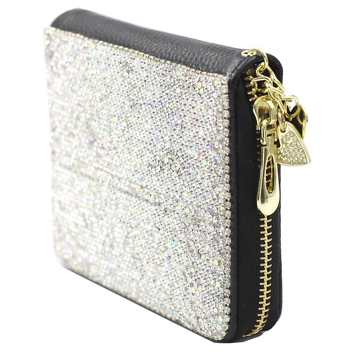 Bestbling Bling Crystal Credit Card Wallet Leather RFID Wallet for Women Wallet Zip Leather Card Case Holder Organizer (Silver)
