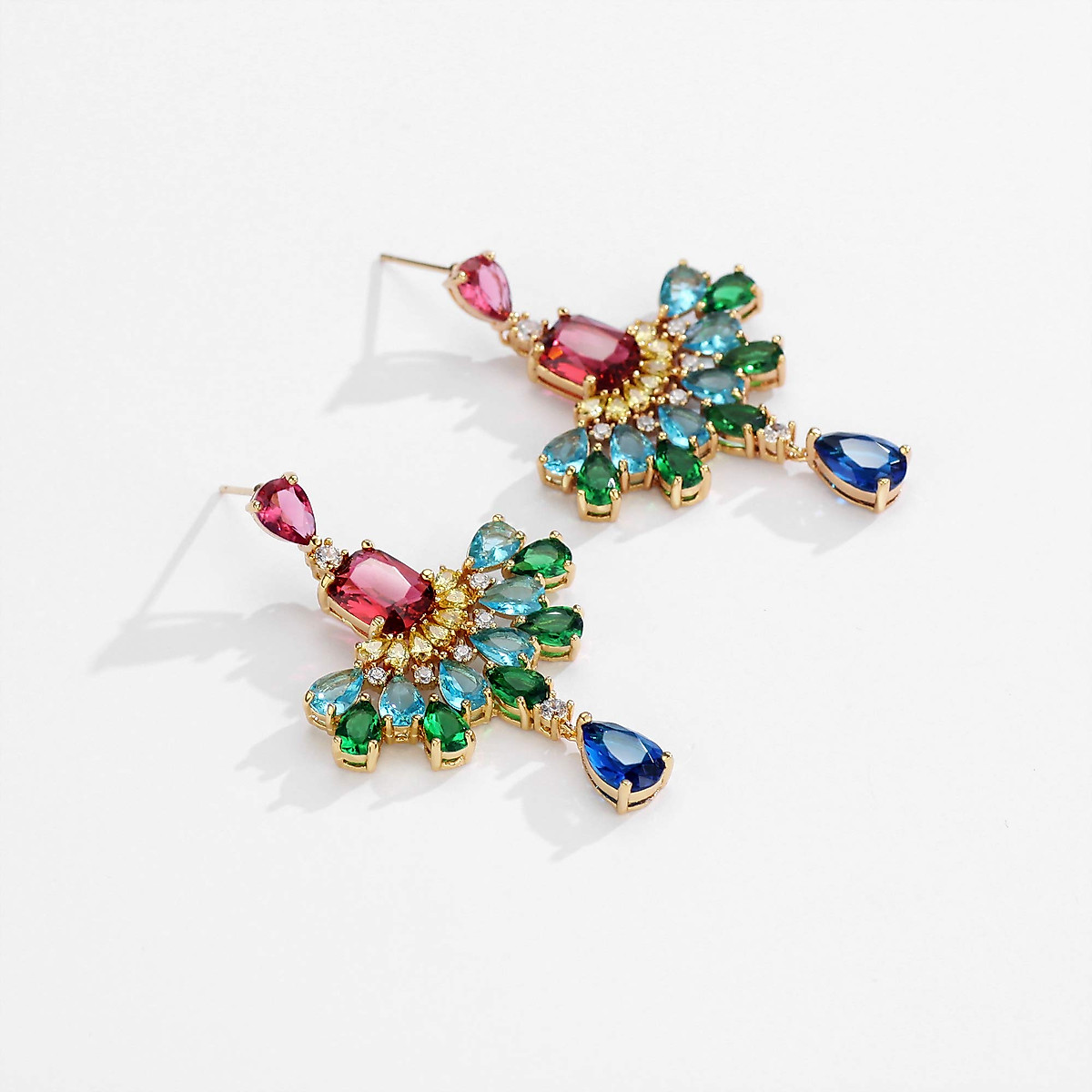 Cubic Zirconia Chandelier Earrings for Women Wedding Long Dangle Earrings Bridal Earrings 18K Gold Plated Multicolor CZ Stones for Party Prom