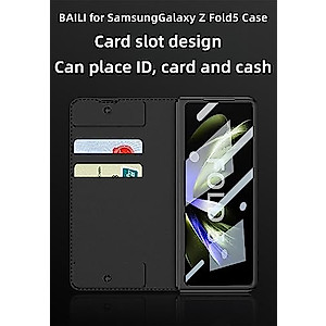 BAILI Galaxy Z Fold 5 Case with S Pen Slot,Galaxy Z Fold5 Flip Holster with HD Screen Film and Attached Card Slot,Instantly Converts Into Phone Bracket Cover for Samsung Z Fold 5-Carbon Fiber Black