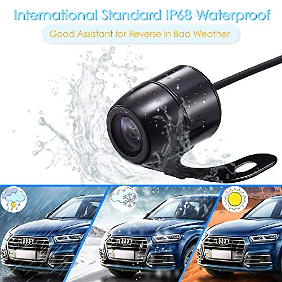 Rear View Camera, 12V Vehicle Backup Camera Waterproof, CCD Reverse Camera with Parking Assist Line Mirror Image Night Vision Parking Camera for 12V Car Pickup Mini-Truck RV SUV Minivan Camper