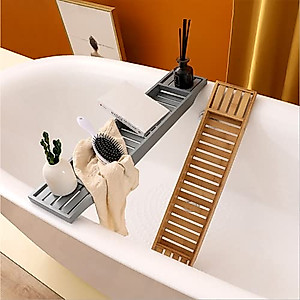 Huskydg Long Slatted Bathtub Tray Bathtub Trays Bamboo Bathtub Caddy Tray for Bath Tub Wooden for Luxury and Relaxing Fits Most Tubs Gift for Loved Ones,Wood Color
