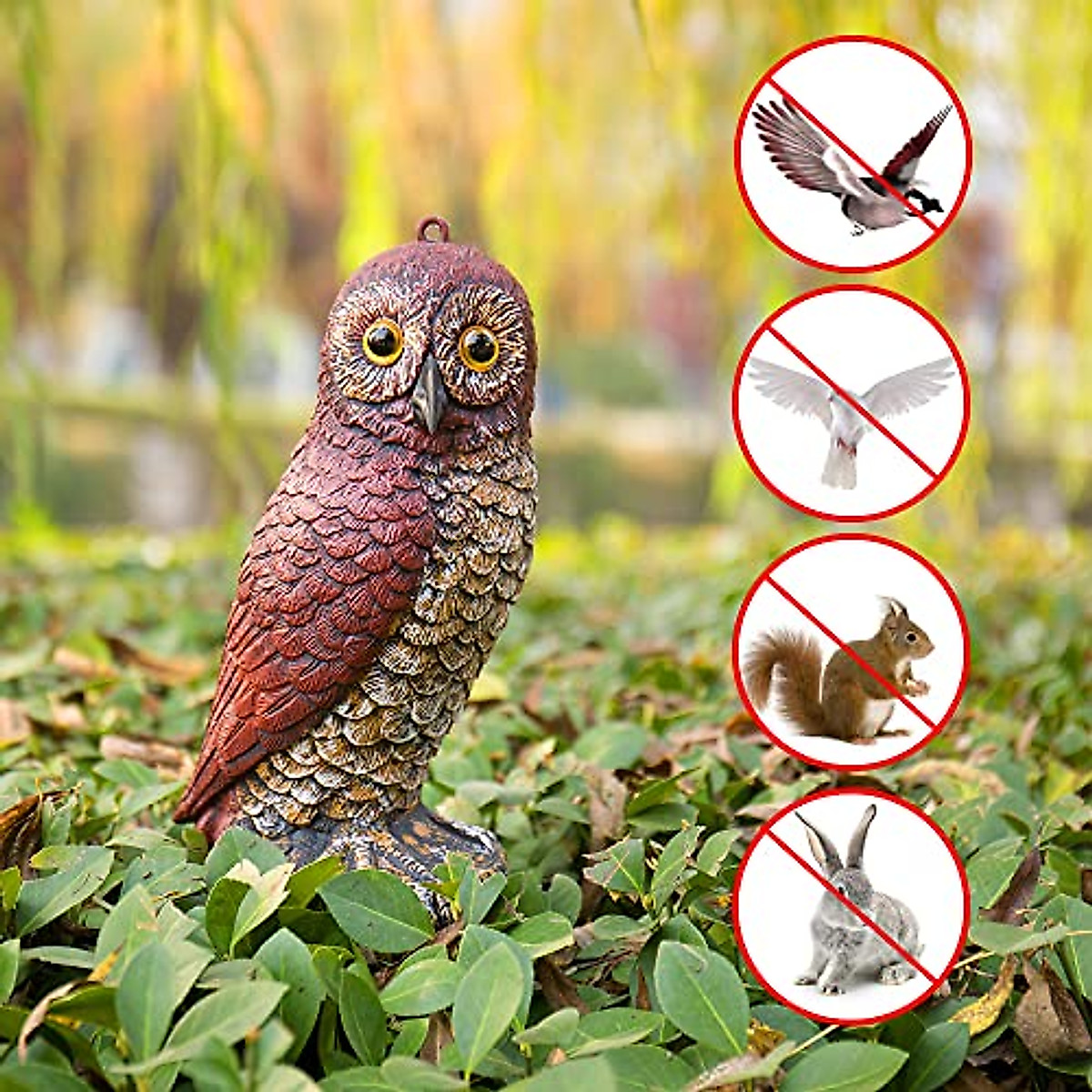 TaiBest 3 Pack Fake Horned Owl Statue for Outdoor Use,Plastic Owl with Reflective Tape for Outdoor Garden Yard Decoration
