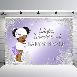 MEHOFOND 7x5ft Purple and Silver Winter Wonderland Girl Baby Shower Photo Background Props Glitter Snowflakes Lavender Backdrops Party Decoration It's A Girl Photo Banner for Dessert Table Supplies